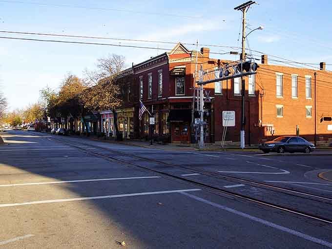 Golden afternoon light makes these brick buildings glow like they're auditioning for a Norman Rockwell painting today.