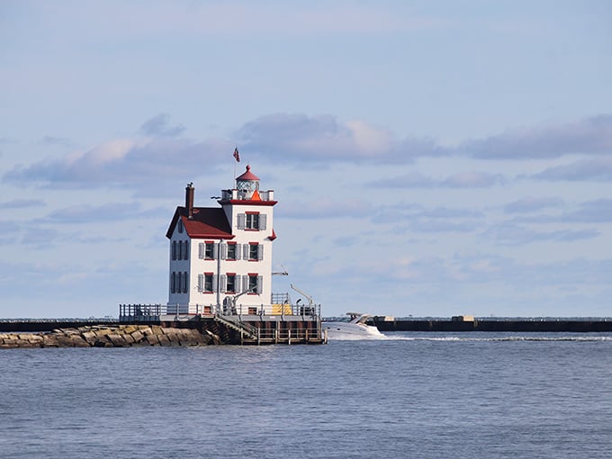 This three-story beauty perched on the breakwater looks like a Victorian dollhouse floating on Lake Erie.