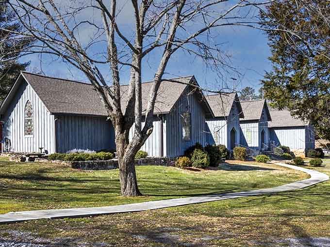 Clean lines and peaceful architecture nestle among bare winter trees like a well-kept secret worth sharing.