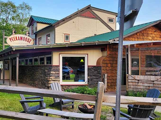 Adirondack chairs and mountain views frame this rustic gem where nature provides the best dining companion you could ask for.
