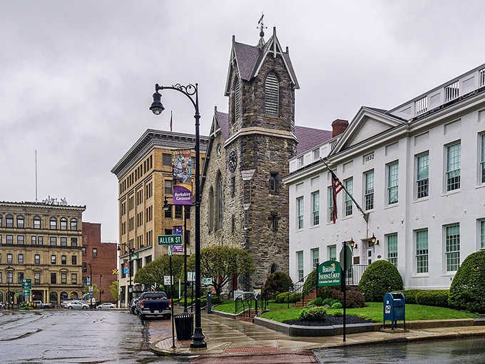 That Gothic stone tower stands like a sentinel over Pittsfield, reminding us that character costs nothing extra here.