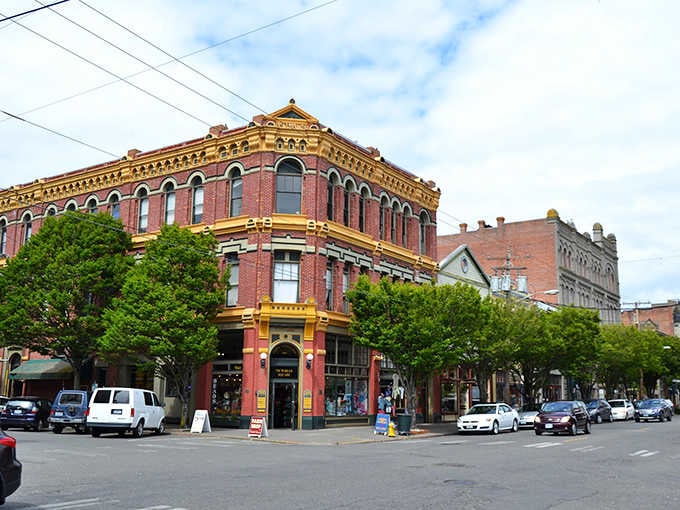 Victorian brick buildings with ornate trim line streets that could easily pass for a seaside English port town.
