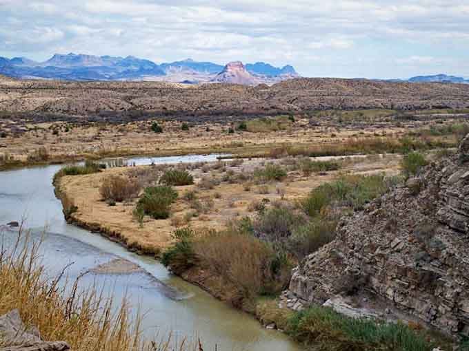 The Rio Grande carves its timeless path through West Texas desert, where ancient limestone meets endless sky.