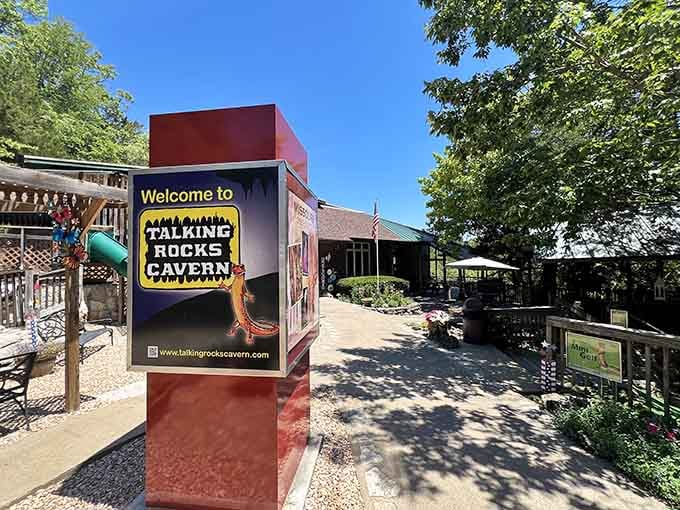 When rocks promise to talk, you listen—this cavern entrance welcomes visitors into nature's own underground cathedral of wonders.