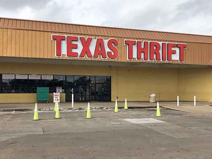 Bold red letters against cheerful yellow walls promise the kind of deals your wallet will genuinely thank you for.