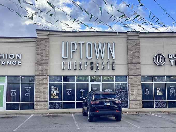 Those festive shoe banners overhead celebrate the joy of finding designer footwear at unbeatable prices.