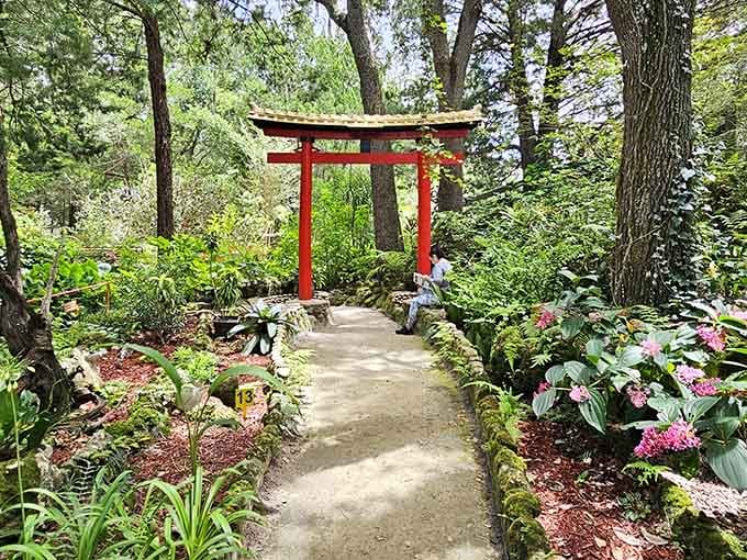 That traditional red torii gate welcomes you into a Japanese garden oasis hidden deep in Florida's heartland.