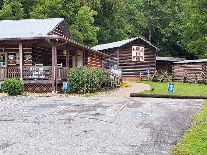 The rustic charm of Hagood Mill's wooden structures reminds you of Little House on the Prairie, but real.