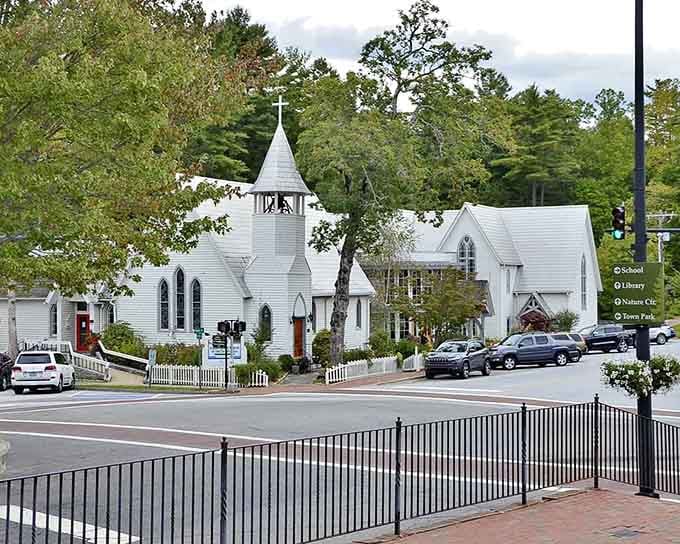Those white church steeples and picket fences create a New England village scene that's pure storybook perfection.