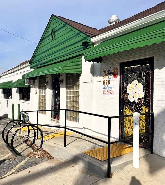 The bright exterior and cozy setup invite you into a breakfast experience that feels like home should.