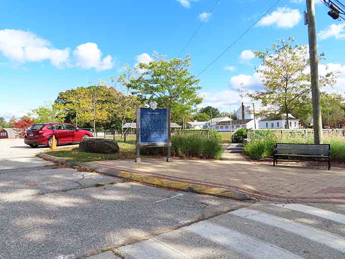 Ledyard's peaceful town common features a historical marker and benches perfect for afternoon contemplation and people-watching sessions.