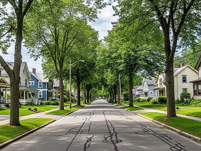 Tree-lined streets create a green tunnel that makes every walk feel like a peaceful Sunday stroll.