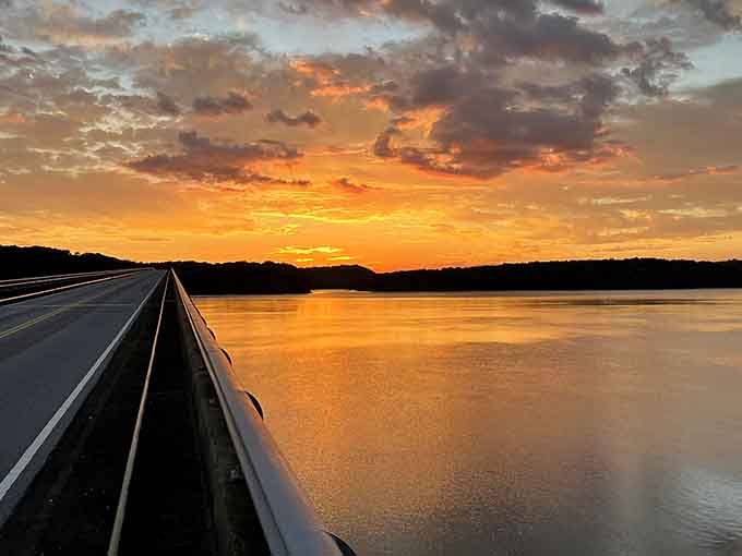 Sunset over the water turns an ordinary bridge drive into a memory you'll describe at dinner parties forever.