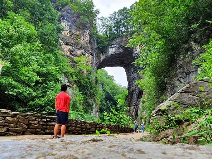 Families gather beneath this natural bridge where George Washington once carved his initials, proving even presidents were tourists at heart.