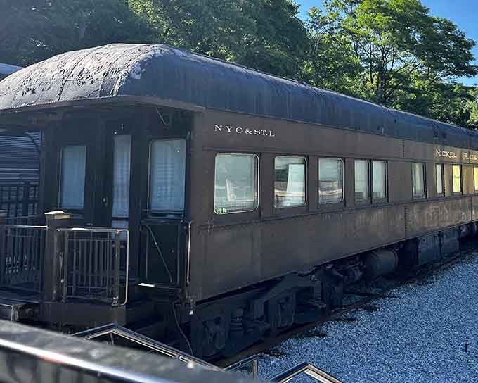 This classic NYC&StL passenger car wears its age with dignity, promising elegant travel from a more refined era.
