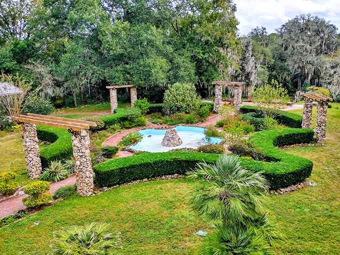 Formal gardens meet natural ravines in this stunning landscape where every angle deserves its own postcard moment.