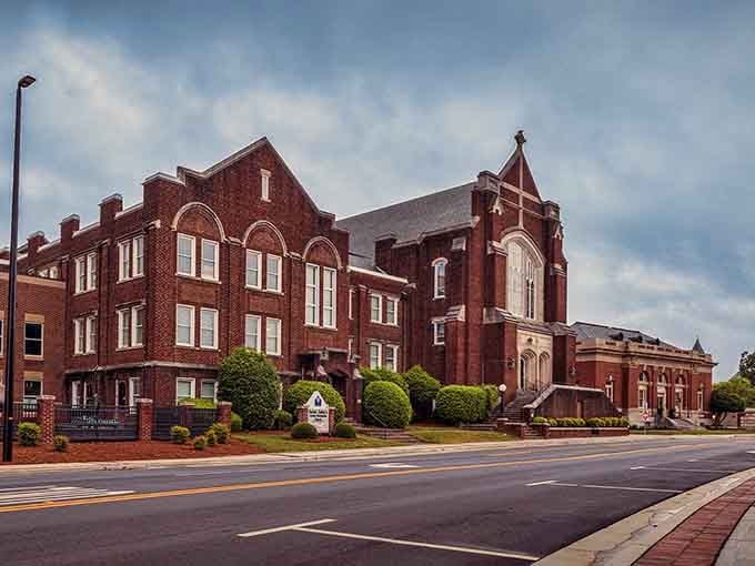 That red brick church with its arched windows commands respect like the town elder it probably is.