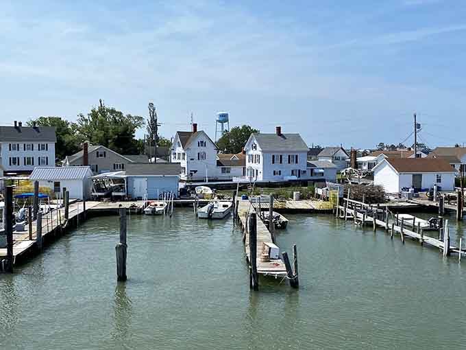 White clapboard houses line the harbor where watermen have worked these same waters for generations untold.