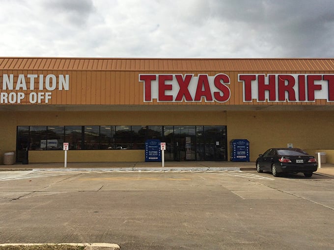 Storm clouds gathering overhead can't dampen the excitement of discovering what bargains wait behind those glass doors today.