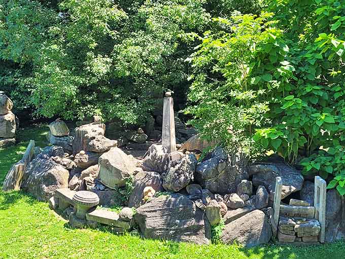 Hidden among lush greenery, this tranquil fountain and rock garden offers a secret sanctuary for contemplation and peaceful reflection.