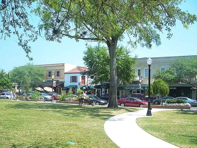 That magnificent oak tree has provided shade for generations of shoppers strolling through this timeless downtown square.