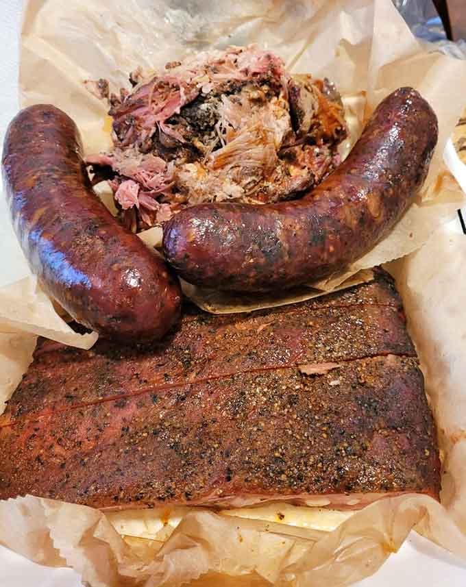 This tray of smoky treasures proves that variety is the spice of life, especially when everything's perfectly smoked.