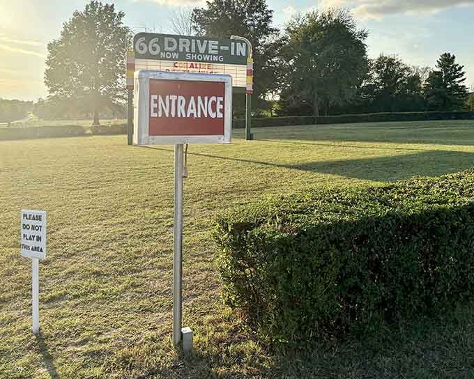 Golden hour light bathes the entrance sign, promising an evening of entertainment that your grandparents would instantly recognize and love.