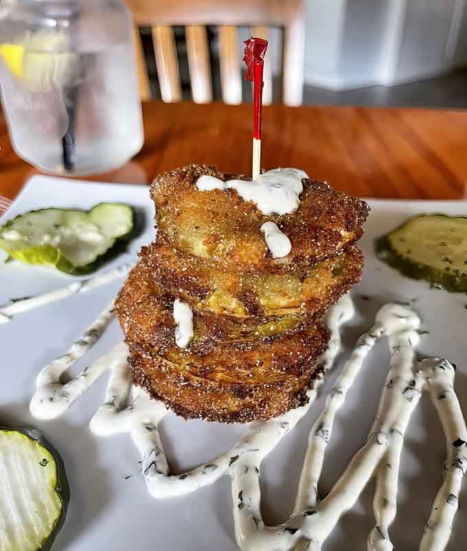 Golden fried tomato stacks that would make any Southern grandmother nod approvingly while reaching for another helping herself.