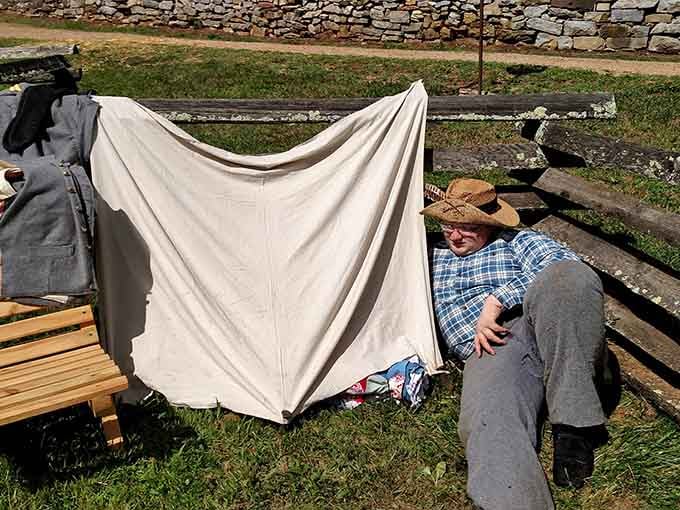 Living history comes alive when dedicated reenactors demonstrate the challenging realities of 18th-century military camp life here.