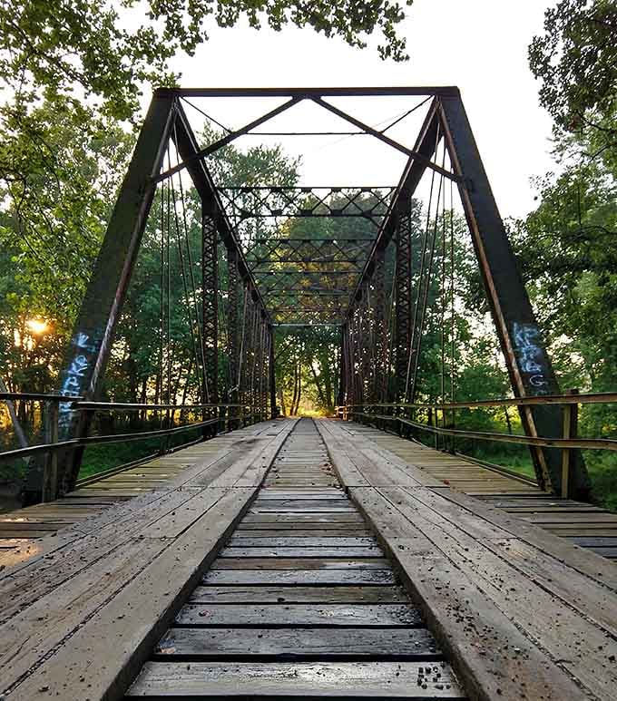The deck stretches ahead like a wooden runway to nowhere, each plank a potential adventure or ankle-twister.