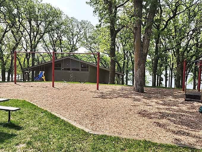 This lakeside pavilion offers the perfect spot for picnics, family gatherings, and pretending you're on vacation.