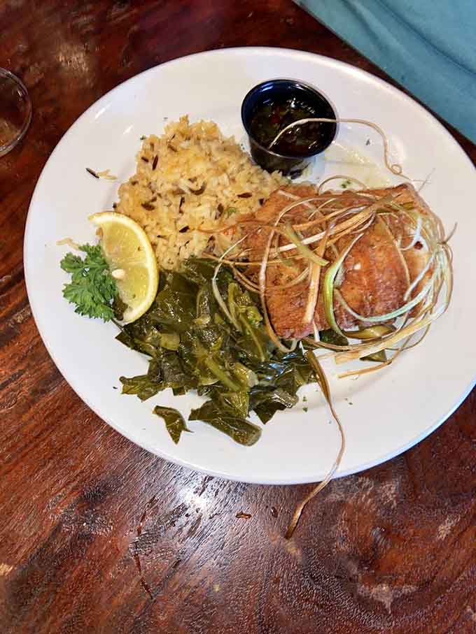 Perfectly seared snapper with rice and greens &ndash; this is what happens when Southern cooking meets serious skill.