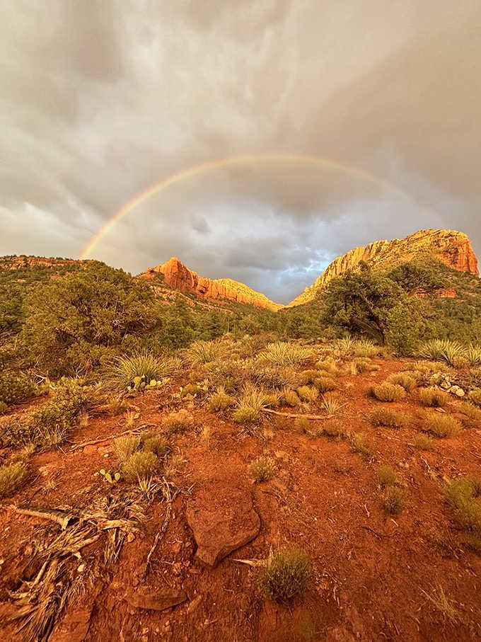 Rainbow over red rocks? That&rsquo;s Arizona reminding you why postcards were invented in the first place.