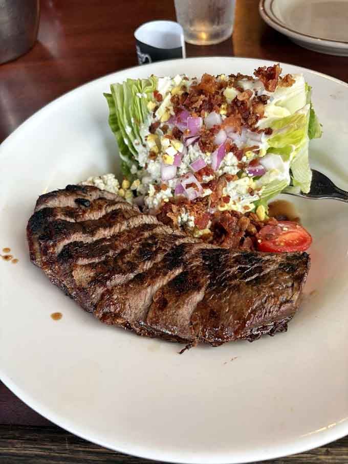 Perfectly grilled sirloin meeting a towering wedge salad is basically the dinner equivalent of a standing ovation.