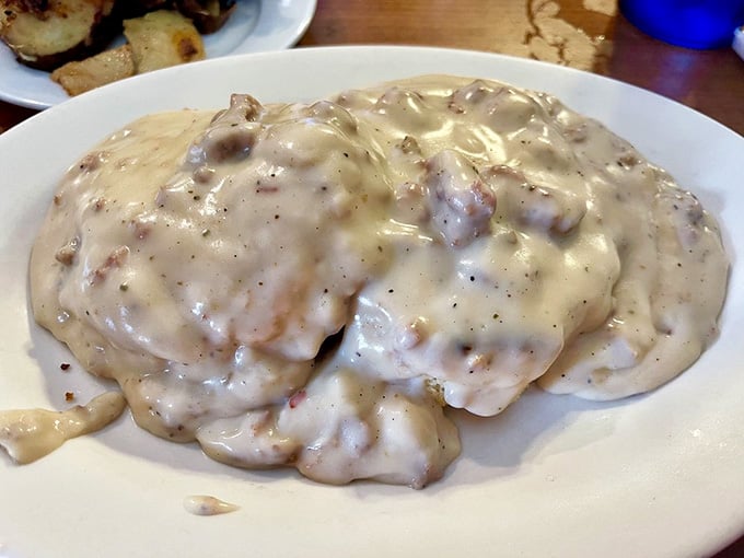 This is what sausage gravy dreams are made of, thick and creamy with chunks of perfectly seasoned sausage throughout.
