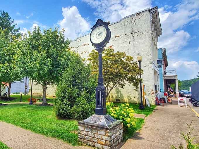 Every small town needs a proper street clock to remind you that time moves differently when you're not rushing anywhere.