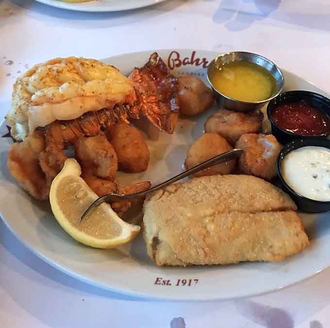 This seafood platter is basically the ocean's greatest hits album, featuring lobster tail, shrimp, scallops, and all the crispy fried goodness.