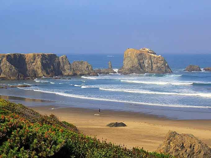Face Rock Beach's dramatic sea stacks rise from the surf like nature's own sculpture garden, absolutely breathtaking.