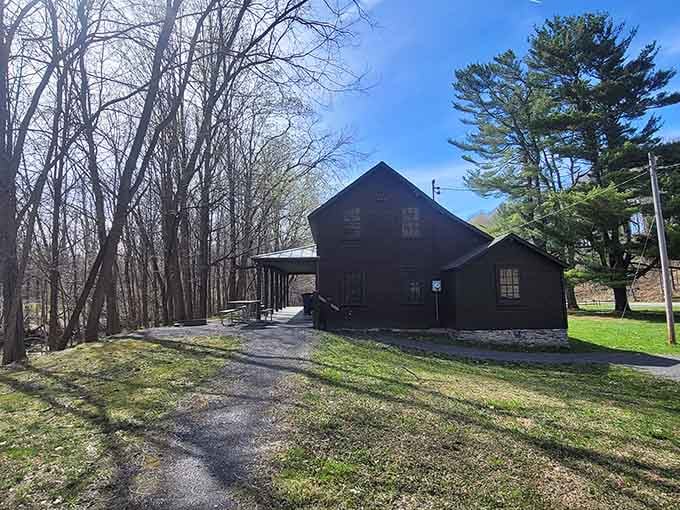That rustic cabin marks the trailhead where your waterfall adventure officially begins, no fancy visitor center needed.