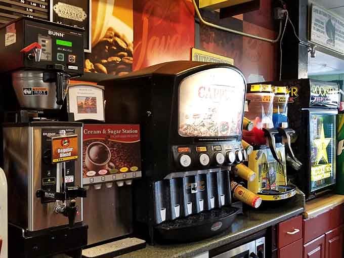 Coffee station ready for early risers chasing walleye before the sun comes up properly.