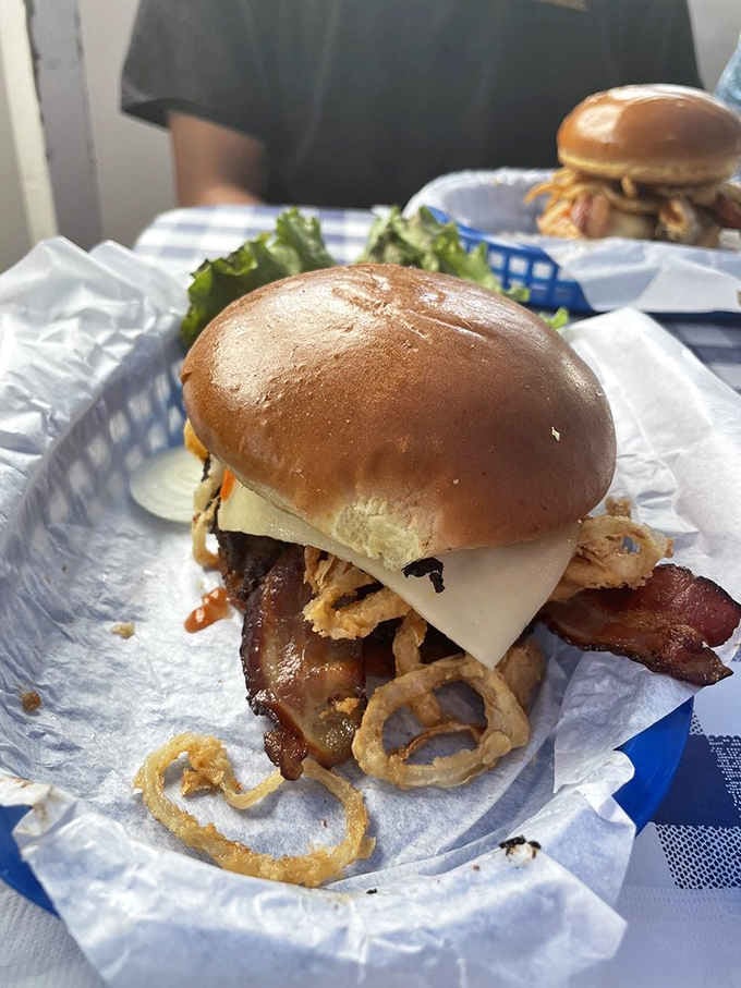 When your burger needs onion straws as structural support, you know you're in for a seriously good time.
