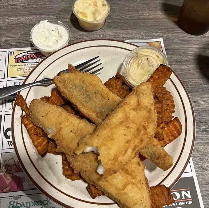 Golden-fried walleye that proves Wisconsin takes its fish as seriously as its cheese and beer combined.