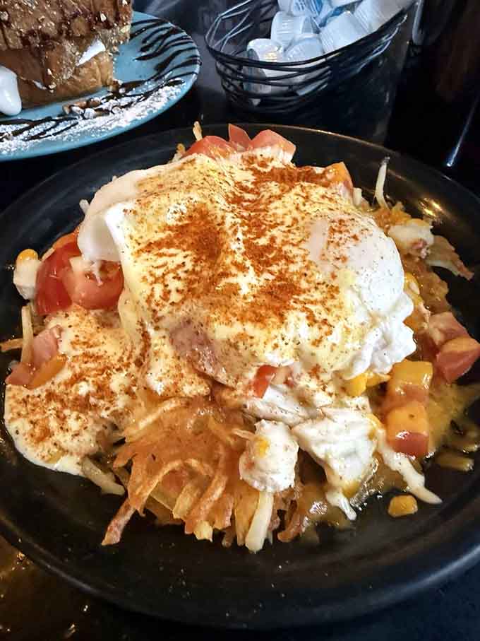 Hash browns meet jumbo lump crab under perfectly poached eggs, because Baltimore knows how to do breakfast right every time.