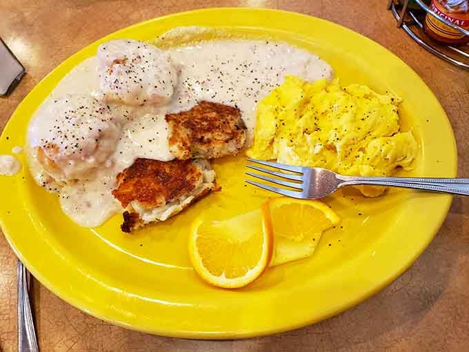 That gravy cascading over those biscuits like a delicious waterfall should come with its own warning label for hunger induction.