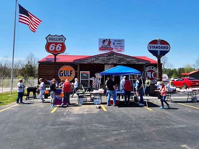 Phillips 66 and Standard Oil signs transport you straight back to when gas stations were gathering spots, not pit stops.