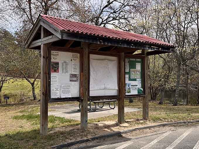 Your adventure starts here at this humble information kiosk, where dreams of finding shark teeth officially begin.