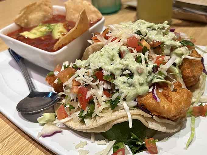 Fish tacos piled high with fresh ingredients make you wonder why anyone settles for the drive-through version of Mexican food.