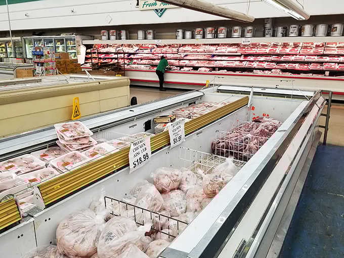 The meat section sprawls with possibilities, offering cuts and selections that make meal planning feel like creative inspiration.