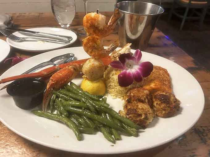 When your dinner plate looks this good, you almost feel guilty eating it. Almost, but not quite enough to stop.