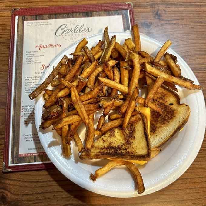 Sometimes you need a grilled cheese intermission, and these golden beauties with crispy fries deliver pure comfort.